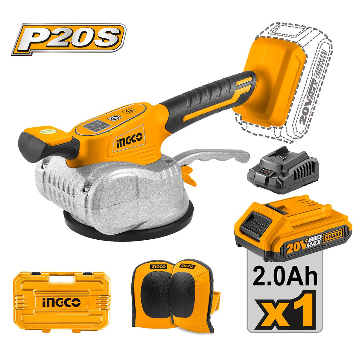 Ingco P20S 20V Lithium-Ion Tile Vibration Machine w/ Battery & Charger ...