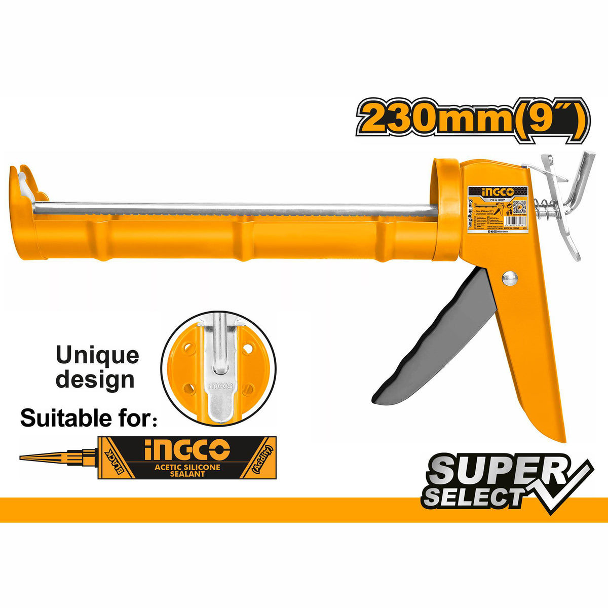 9"/230mm Industrial Grade Caulking Silicon Sealant Gun 9" Ø51mm w/ Tee ...