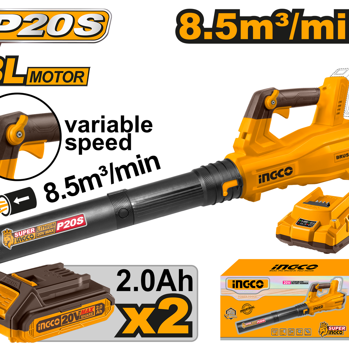 Brushless Motor Lithium-Ion Cordless Blower 20V P20S POWERSHARE ING-CO ...