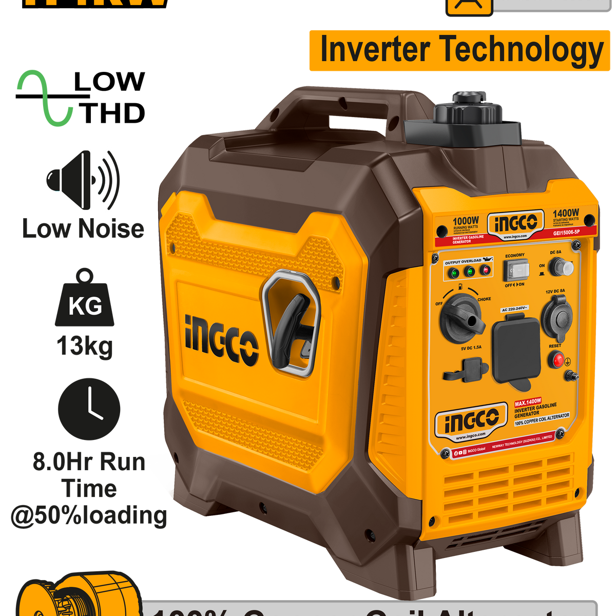Ingco Inverter Gasoline Generator 1.5KVA (220-240V) GEI15006-5P ING-EN ...