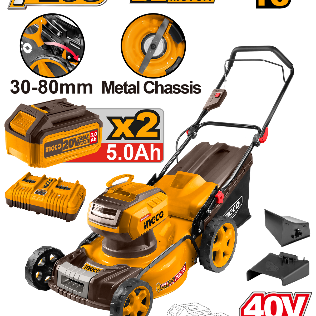 18inch 40V Lithium-Ion Cordless Lawn Mower Cutter Hand Push Type P20S ...