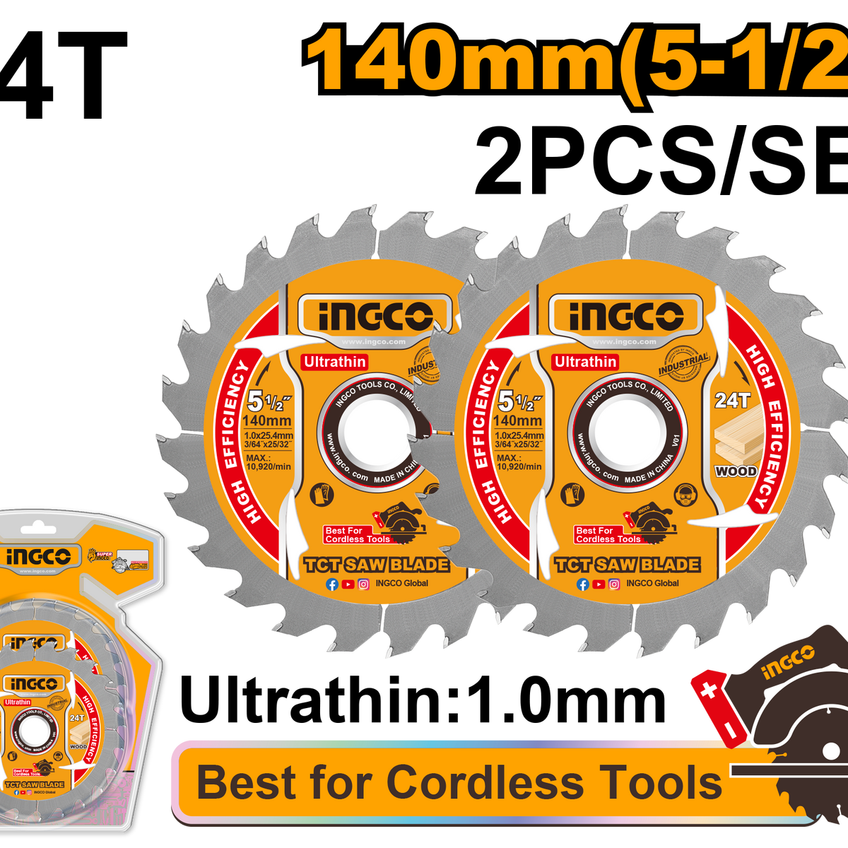 5-1/2"(140mm) Ultra Thin TCT Saw Blade Wood Cutting Disc for Cordless ...