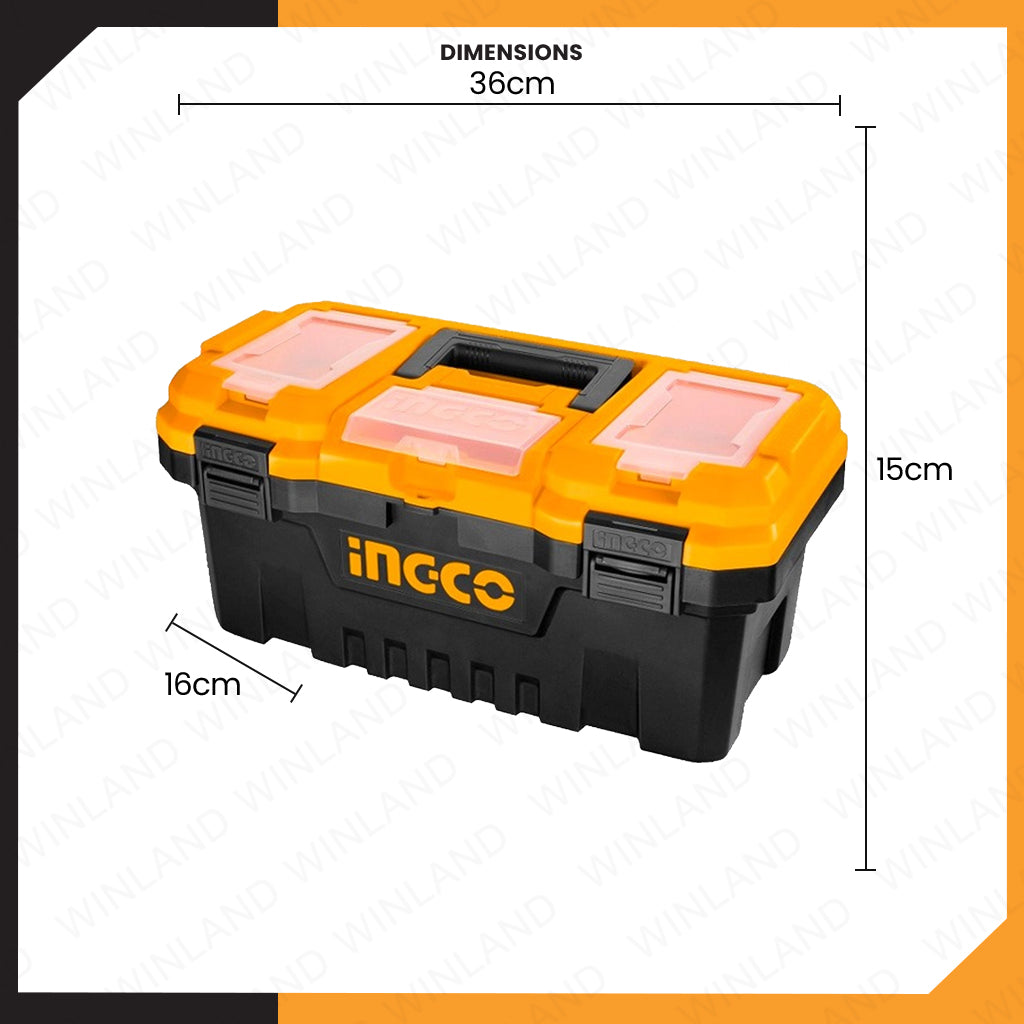 Ingco 14 Inch Plastic Super Hard Tool Box Case Organizer with Removabl ...