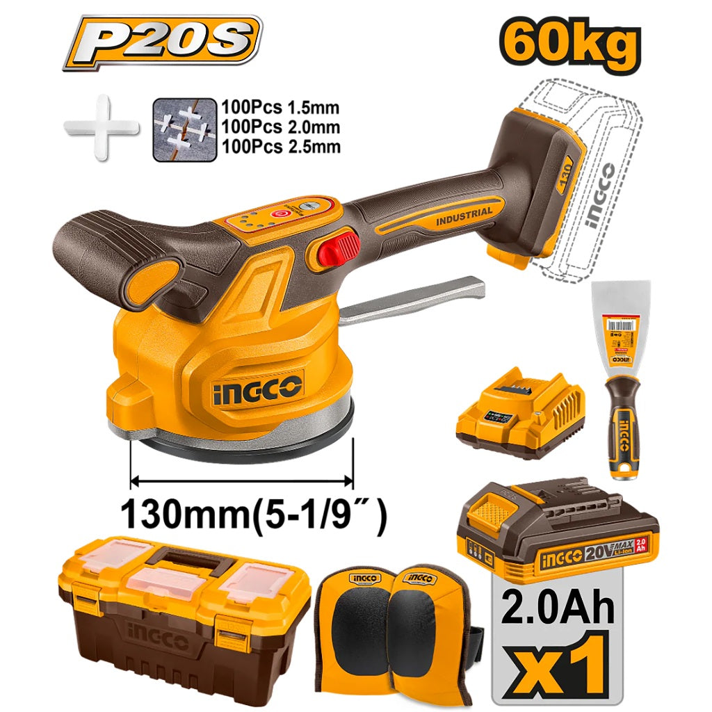 Ingco P20S/20V Lithium-Ion Cordless 60KG Cordless Tile Vibration Machi ...